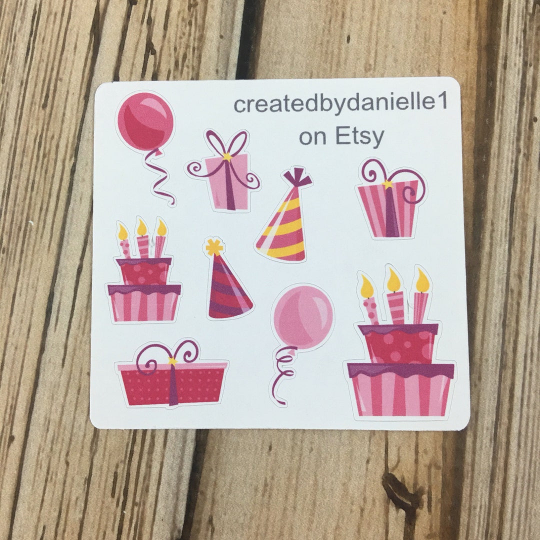 Pink Birthday Sticker Sampler, Birthday Planner Stickers, Birthday ...
