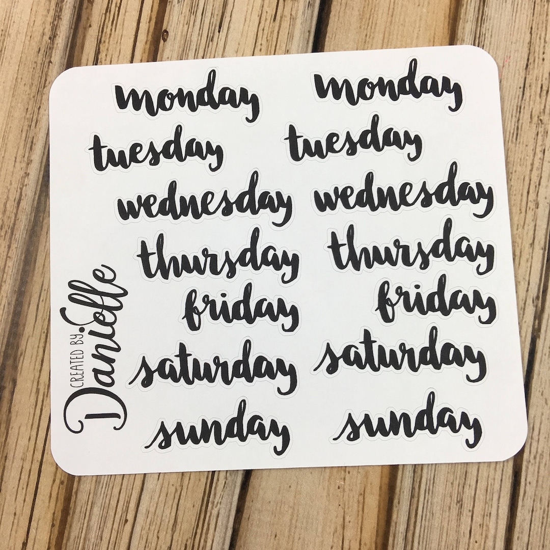Black Day of the Week Stickers, Bullet Journal Stickers, Notebook ...