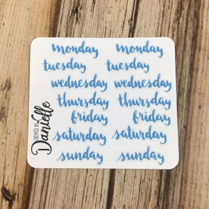 Blue Weekly Planner Stickers, Days of the Week Stickers, Journal ...