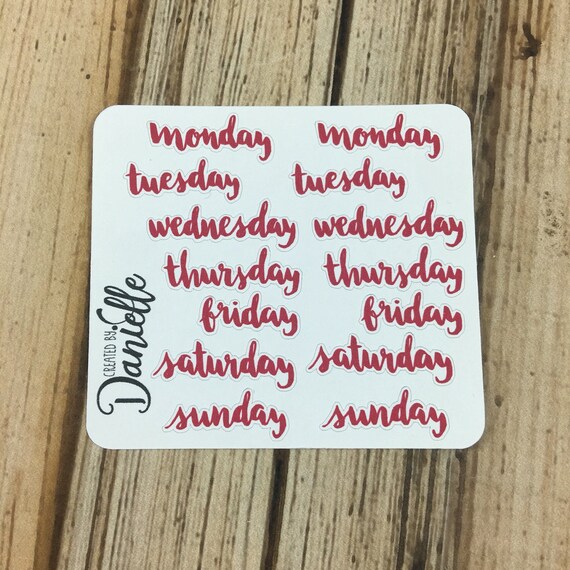Red Weekday Word Sticker Day of the Week Planner Sticker | Etsy