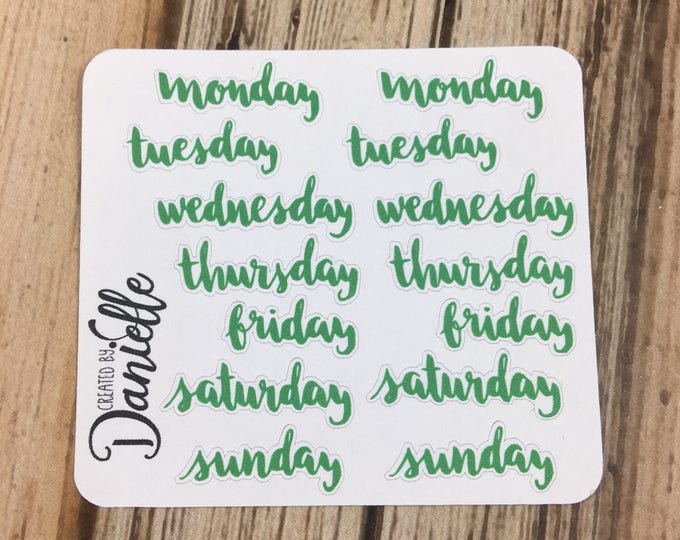 Green Week Day Sticker, Scrapbook Sticker, Calendar Sticker, Bujo ...