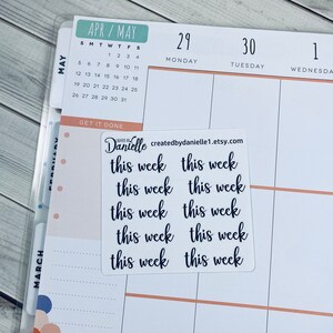 This Week Script Word Planner Stickers for Calendar, Journal, Notebook ...