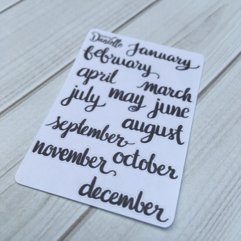 Black Months of the Year Stickers Cursive Lettering Monthly - Etsy