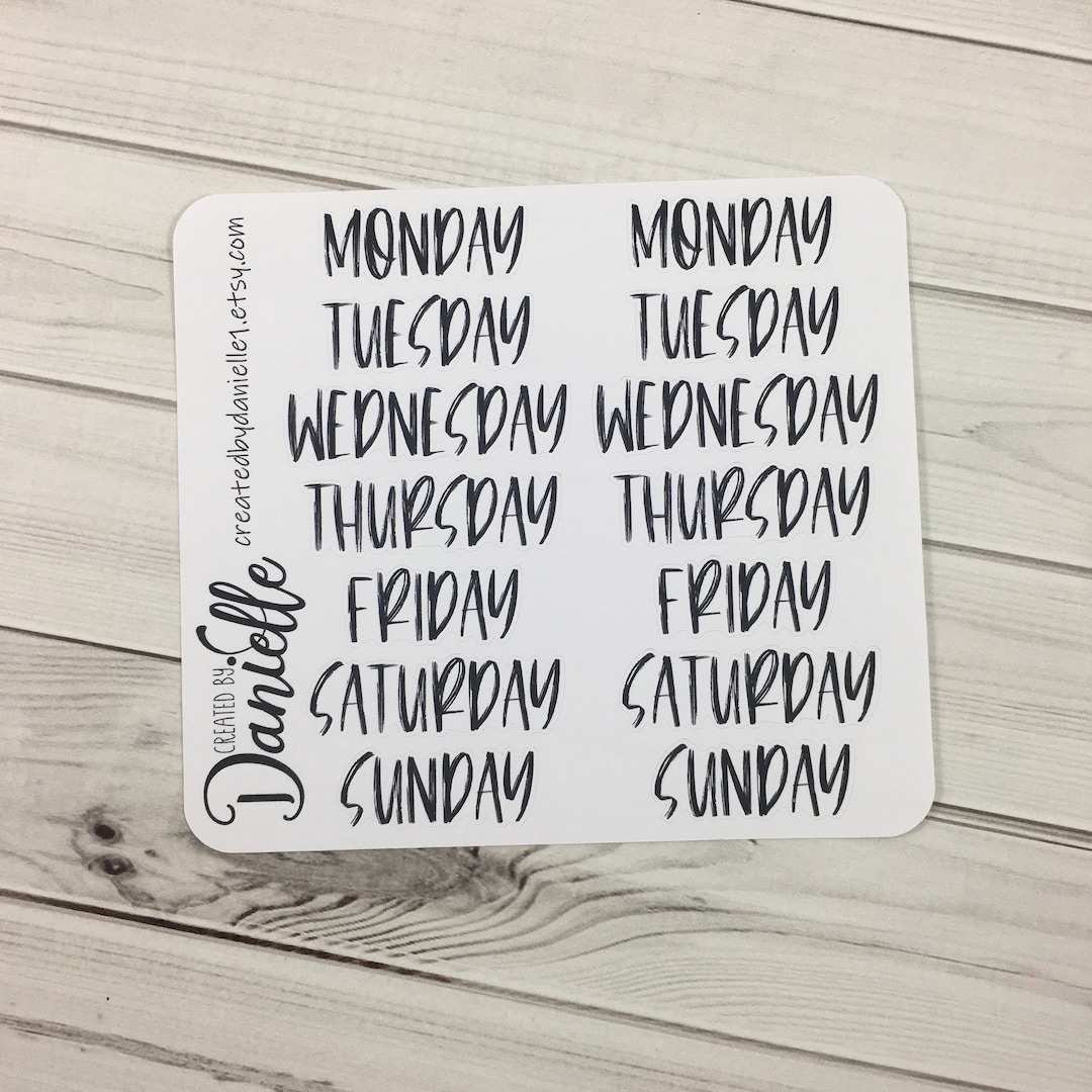 Black Days of the Week Daily Planner Stickers, Journal Stickers ...