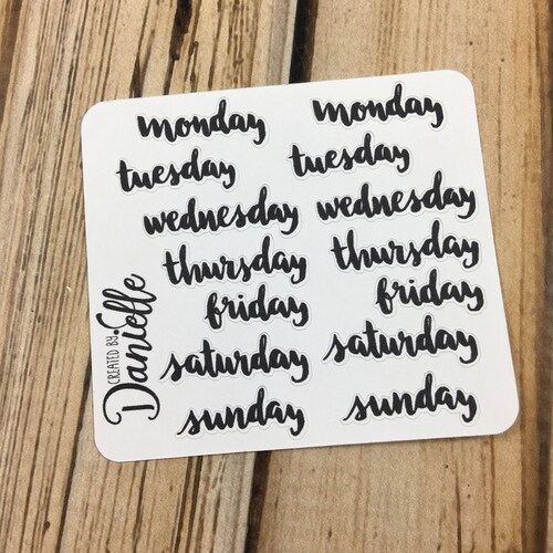 Black Days of the Week Daily Planner Stickers Bullet Journal | Etsy