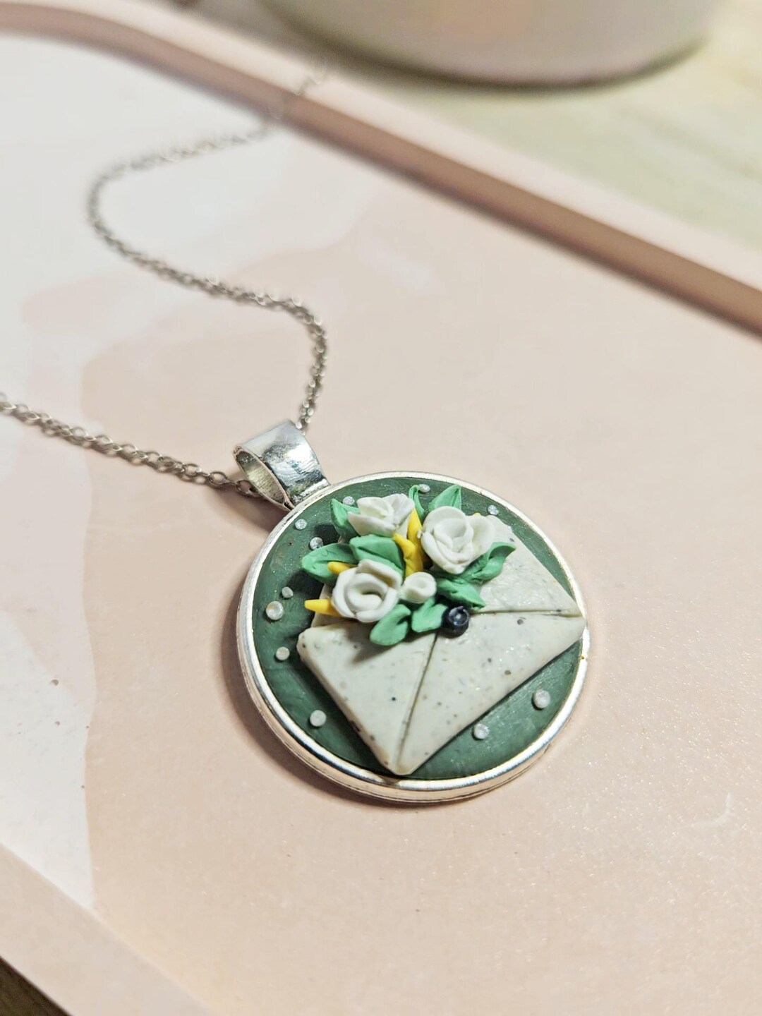 Hand Sculpted Polymer Pendant Necklace- Floral Notes - Etsy