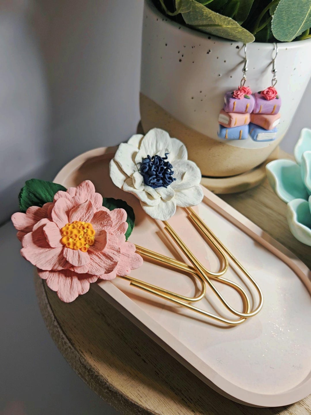 Handmade Polymer Clay Floral Bookmark - Etsy