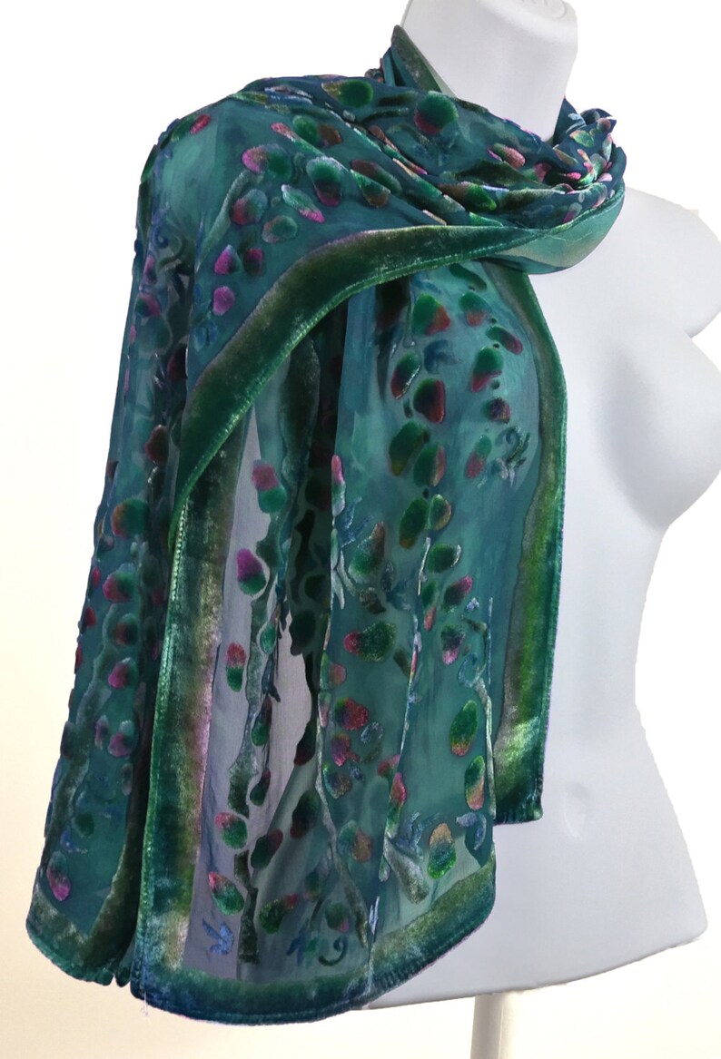 Hand Painted Silk Velvet Scarf Burn Out Velvet Hand Dyed - Etsy