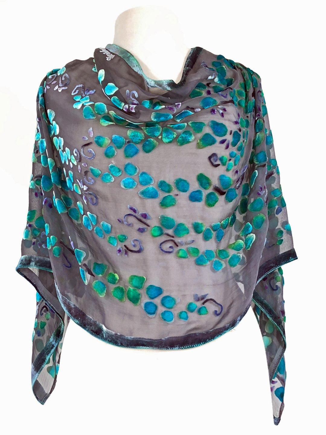 Burnout Velvet Shawl Devore Velvet Poncho Scarf Hand Painted Silk Chiffon - Etsy