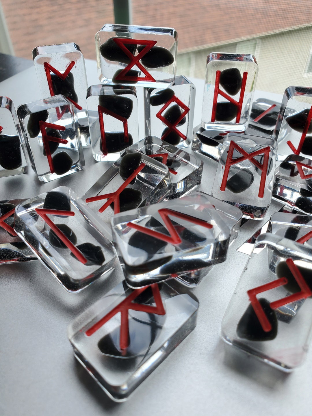 Resin Runes With Black Obsidian Embeds - Etsy