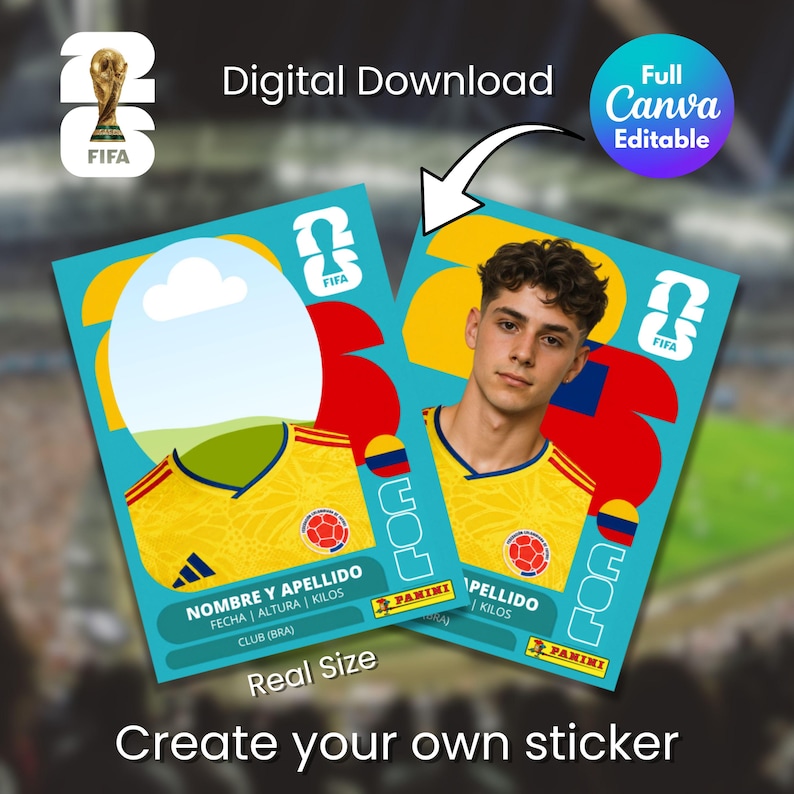 Colombia World Cup 2026 Sticker Template | Custom Soccer Album Card ...