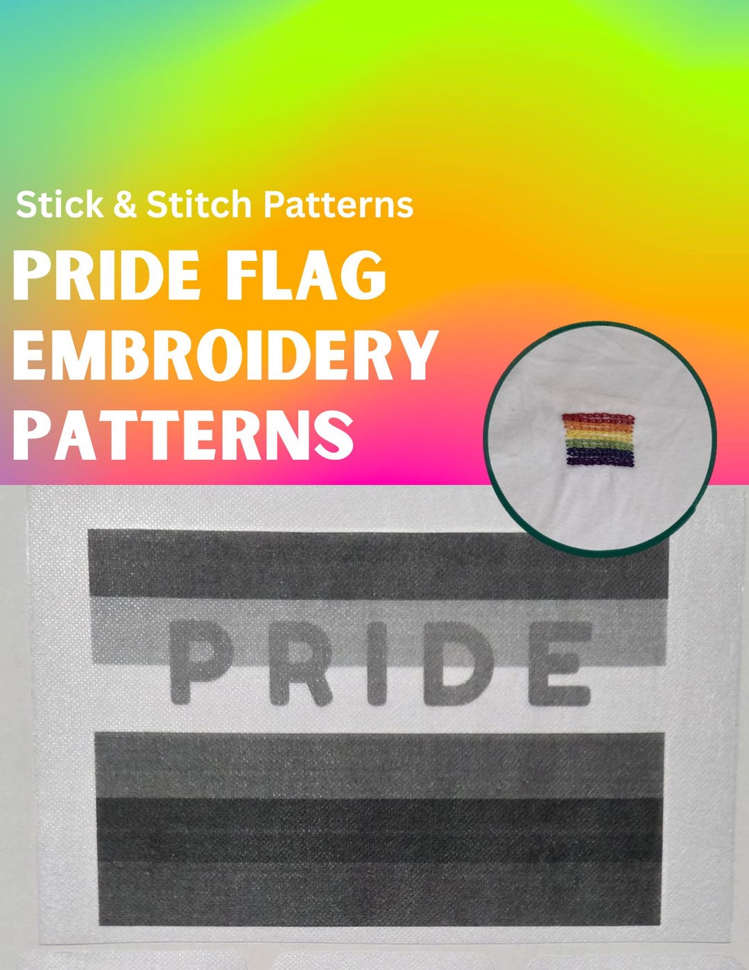 Pride Flag Stick and Stitch Embroidery Patterns | Water Soluble ...