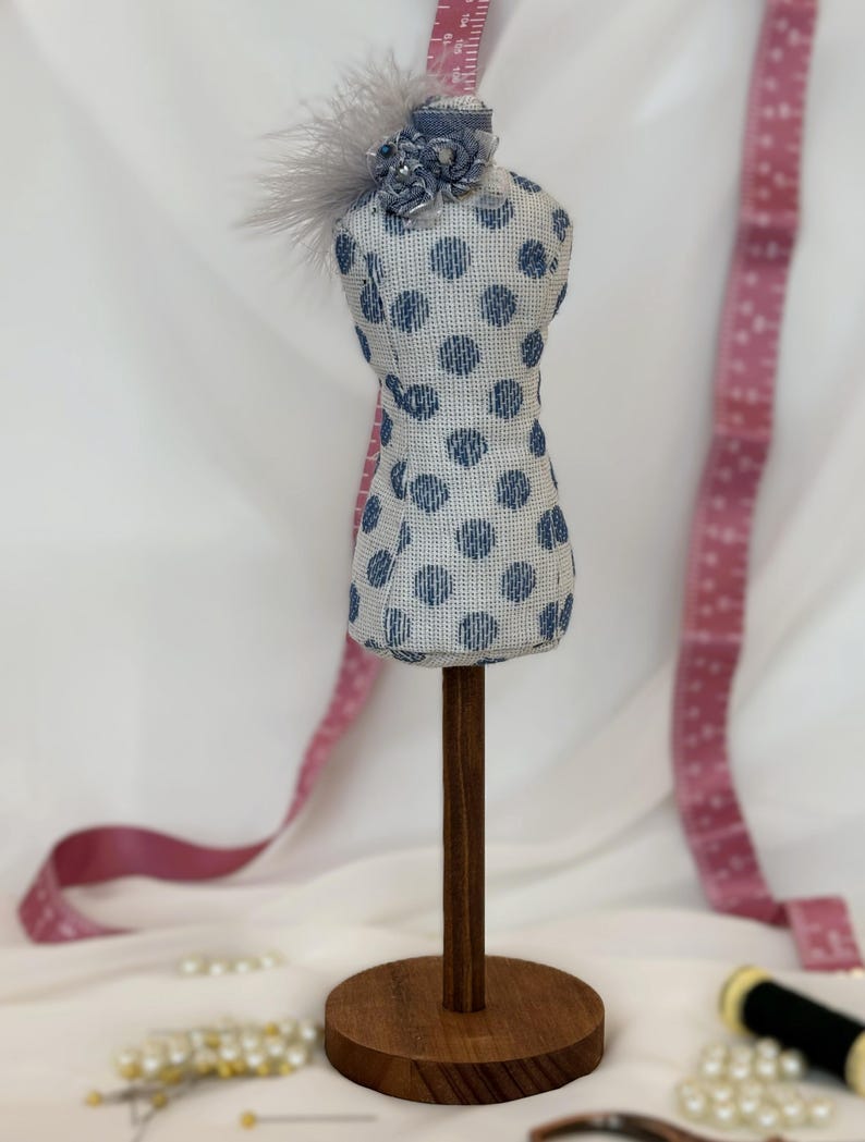 Miniature Mannequin Sculpture, Blue Dots, Floral Tapestry Dress Form ...
