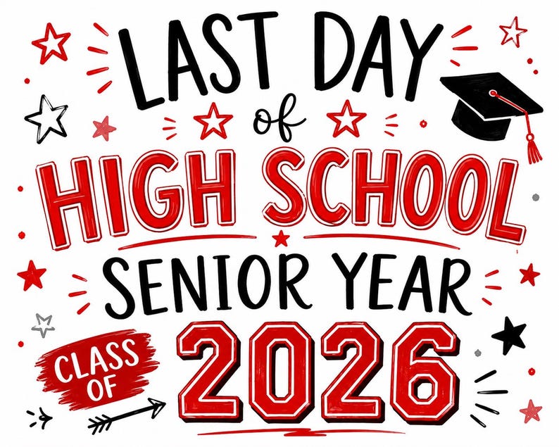 Last Day of High School 2026 Red Printable Signs Instant Download ...
