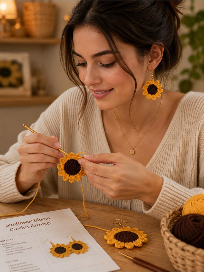 Sunflower Crochet Earrings Pattern PDF, Beginner Friendly Flower ...