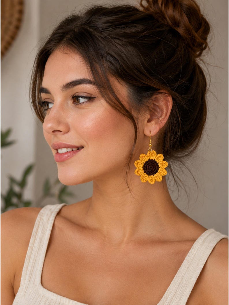 Sunflower Crochet Earrings Pattern PDF, Beginner Friendly Flower ...