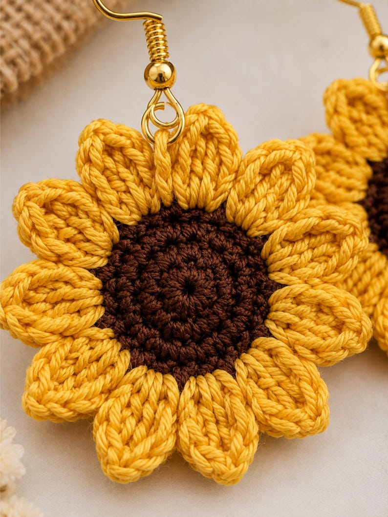 Sunflower Crochet Earrings Pattern PDF, Beginner Friendly Flower ...