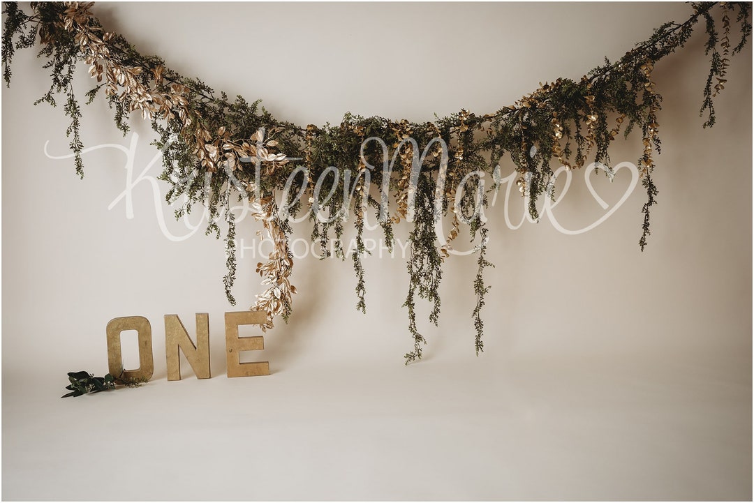 Greenery and Gold Cake Smash Digital Backdrop for Boy or Girl - Boho ...