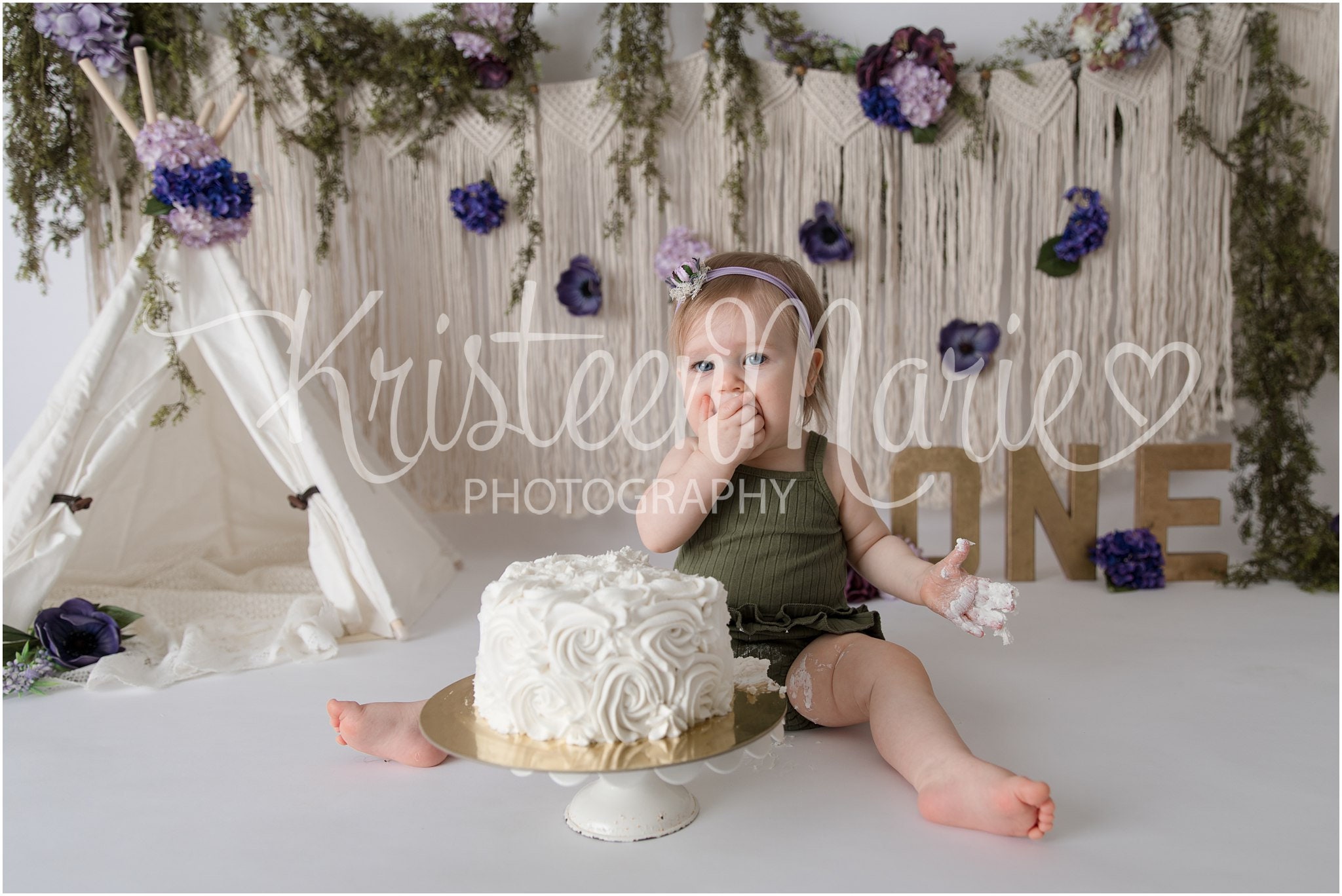 Cake Smash Digital Backdrop for Girl Boho Floral Macrame | Etsy