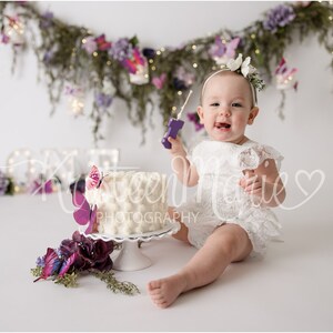 Purple Butterfly Fairy Garden Digital Backdrop - Puprle and Greenery ...