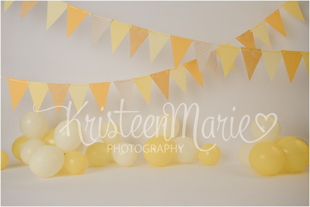 Sunshine 1st Birthday Backdrop: Yellow Balloons, Banners (digital ...