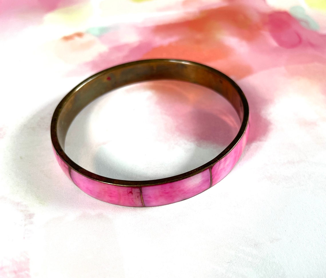 Hot Pink Bangle 1980s Shell Vintage Bracelet - Etsy