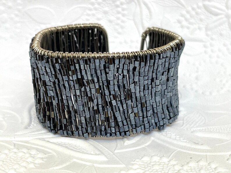 Wired Beaded Cuff Adjustable to Wrist Made With Glass Beads Gift for ...