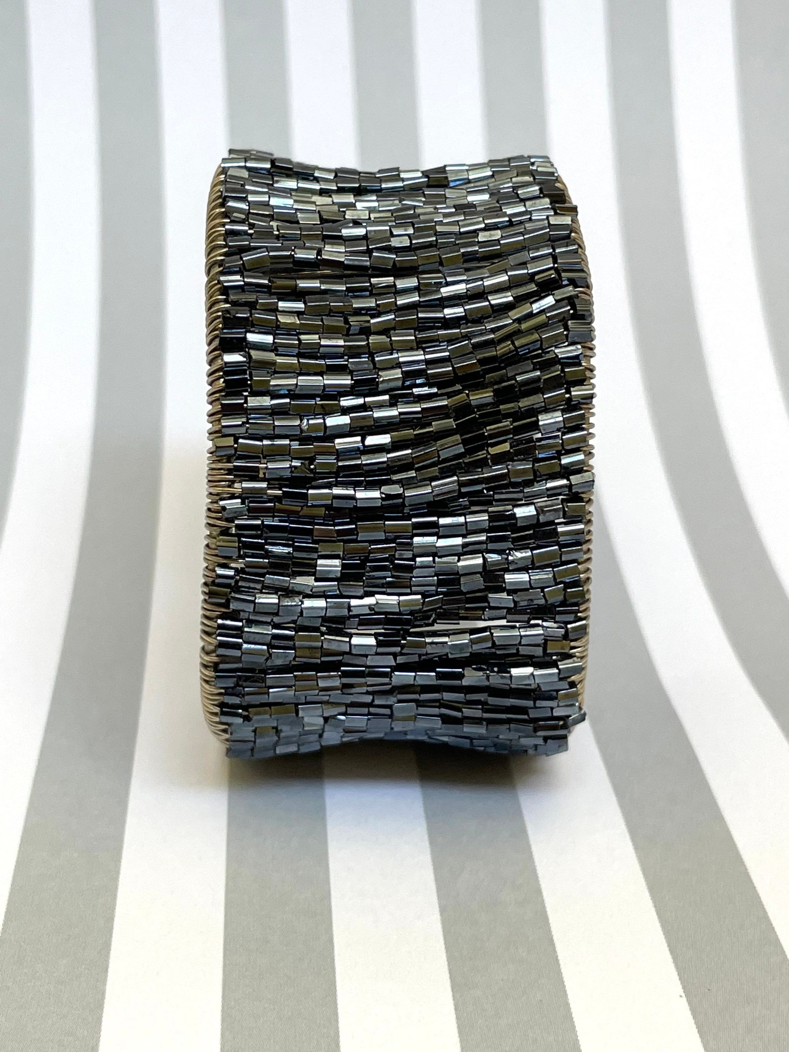 Wired Beaded Cuff Adjustable to Wrist Made With Glass Beads Gift for ...