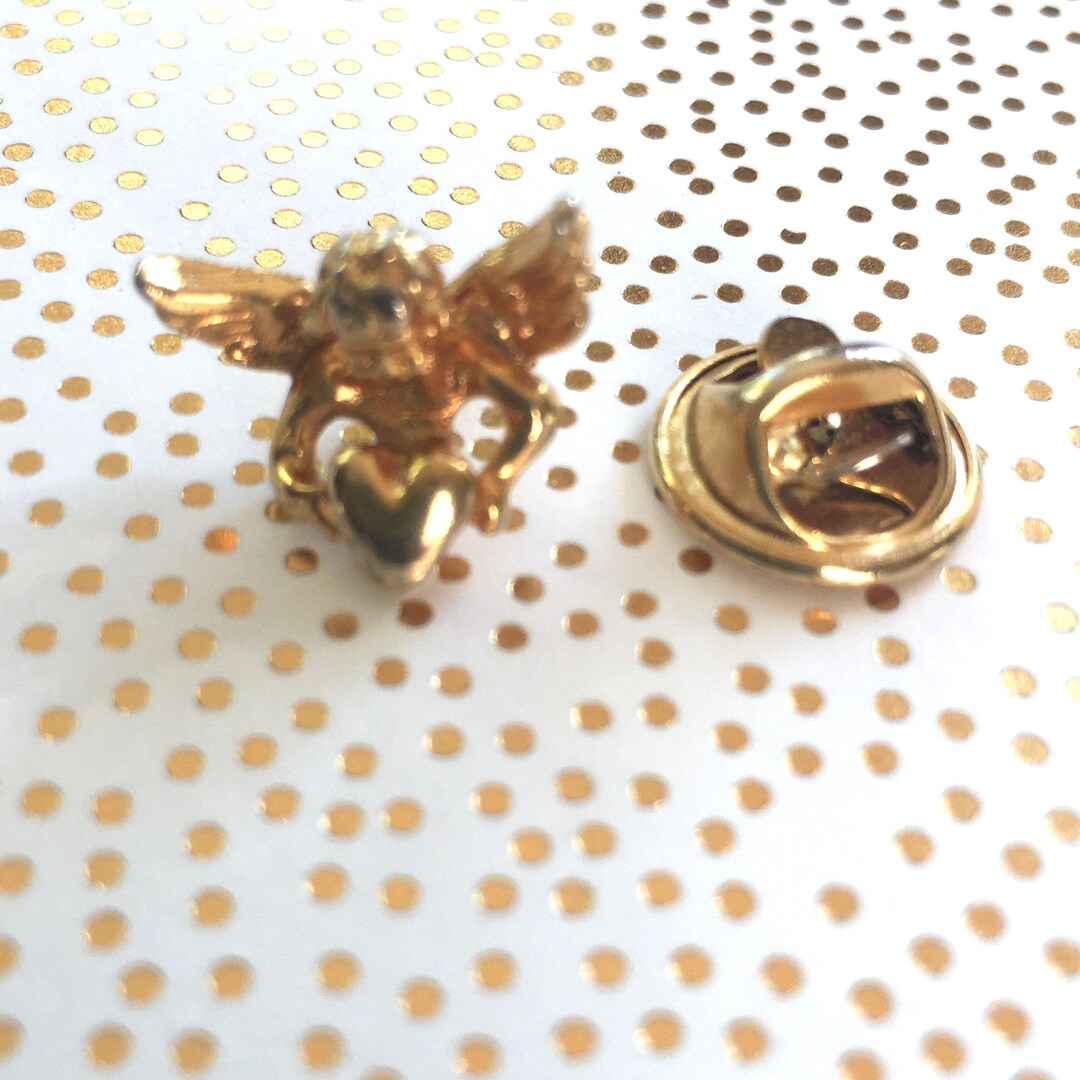 Cherub Pin With Heart in Gold Tone - Etsy