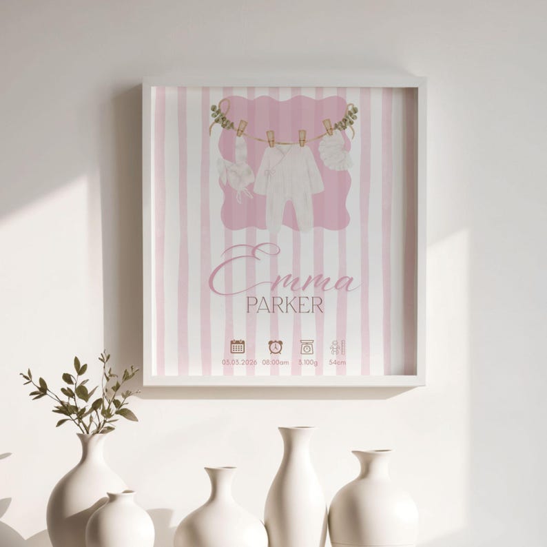 Personalized Birth Announcement Poster, Watercolor Baby Nursery Art ...