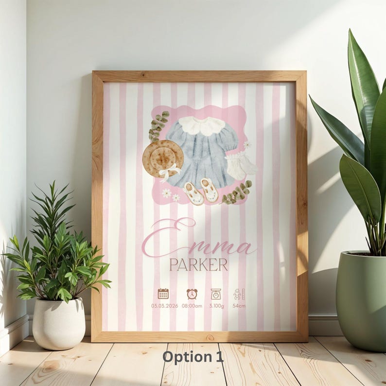 Personalized Birth Announcement Poster, Watercolor Baby Nursery Art ...