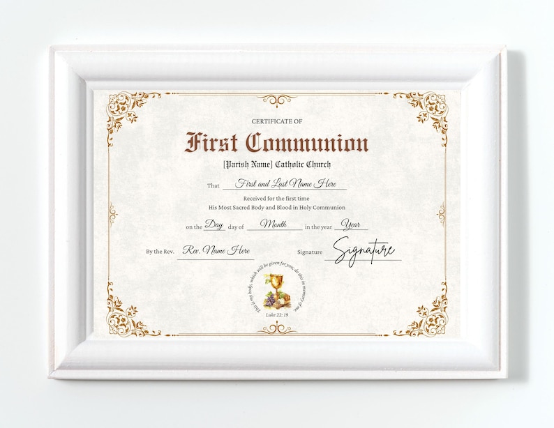 First Holy Communion Certificate Template | Catholic Template | Canva ...