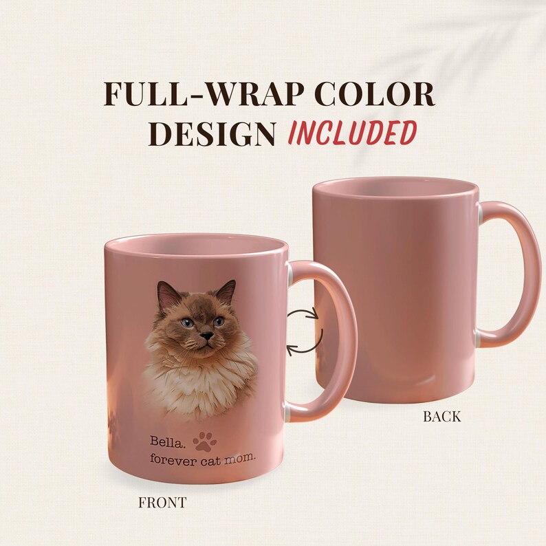 Custom Pet Portrait Mug, Personalized Cat Dog Gift, Pink Accent Ceramic ...
