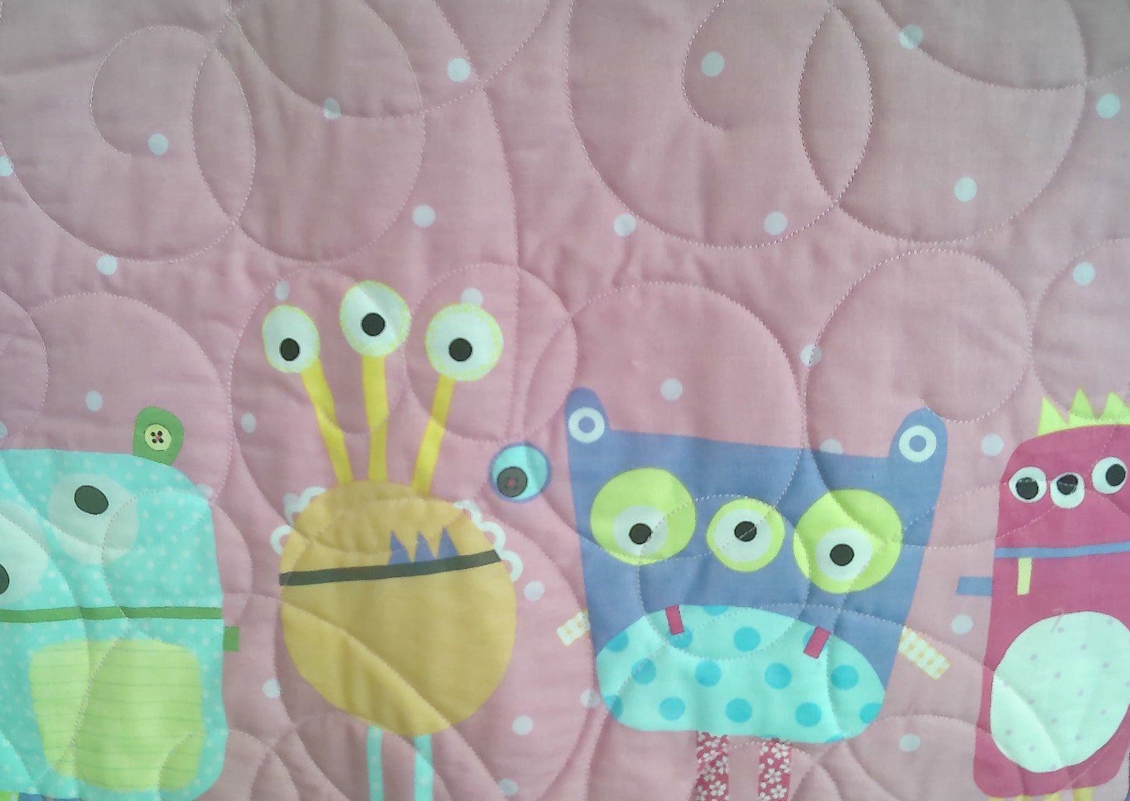 29 X 37 Cute Baby Monsters #2 on Pink Baby Quilt With GREEN Binding - Etsy