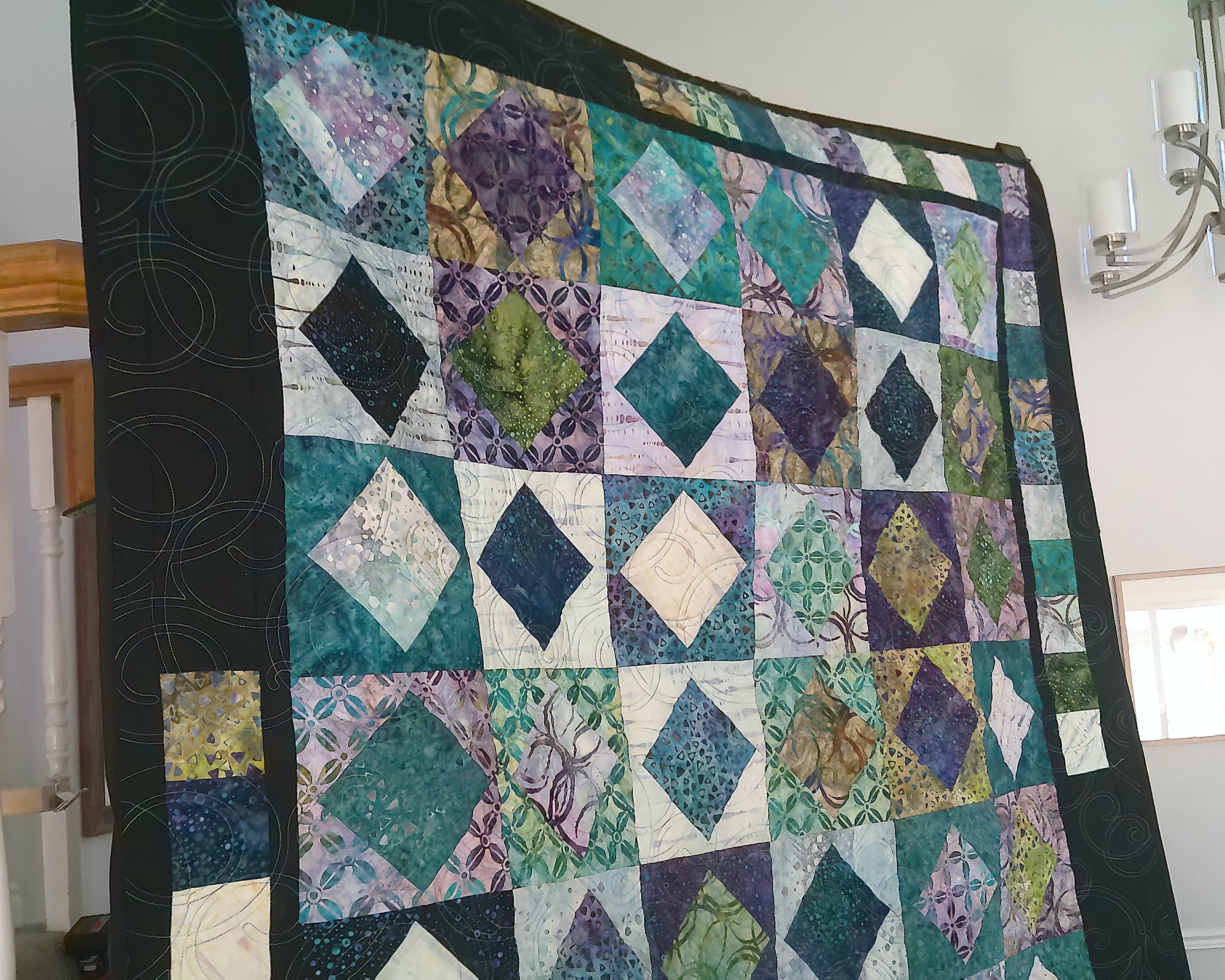 54" X 62" Square in Square Batik Quilt in Modern Prints in Green and ...