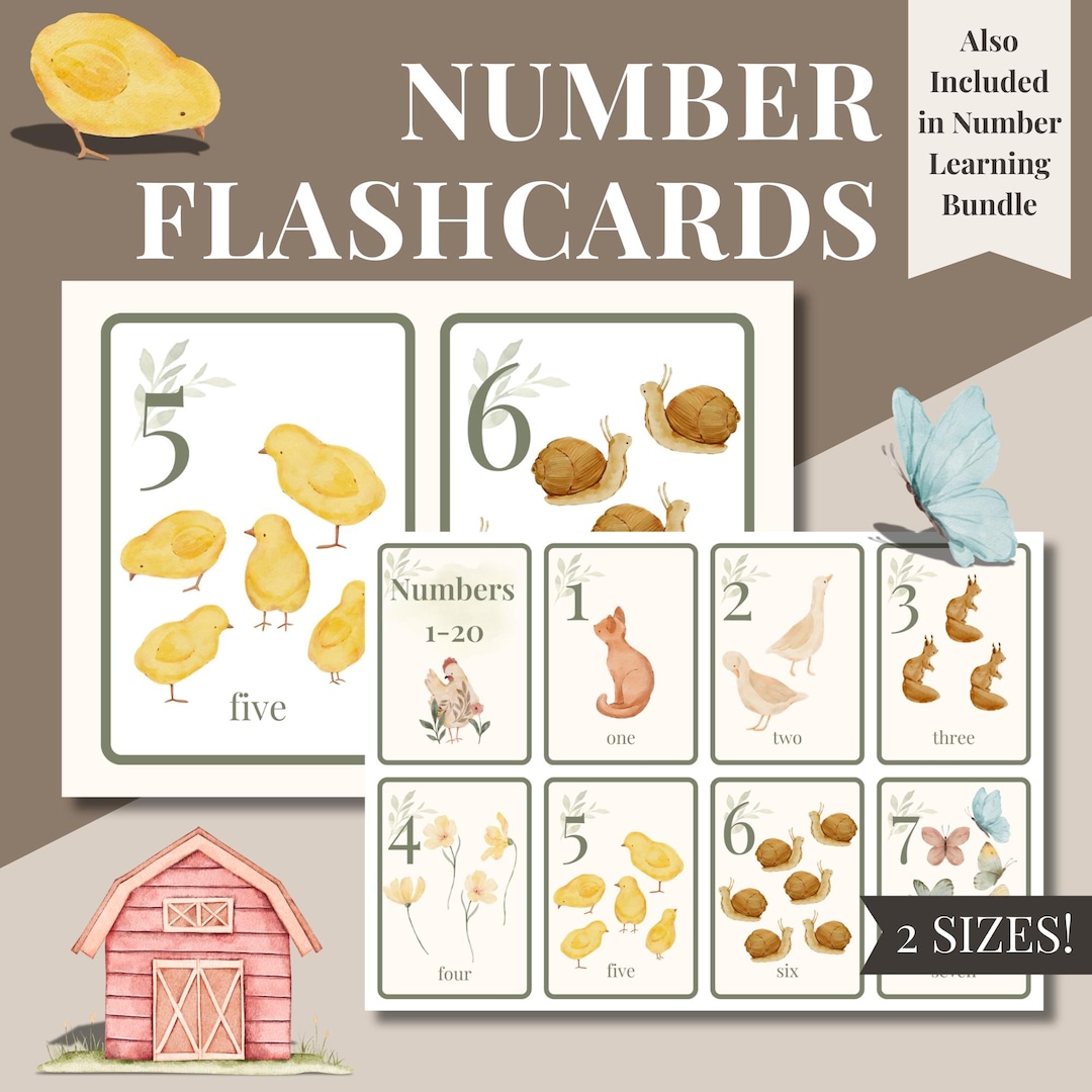 Number Flashcards Printable | Farm Preschool Homeschool Math ...