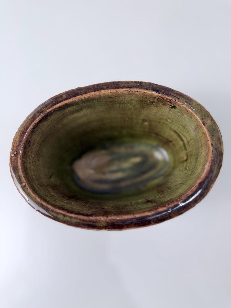 Vintage Studio Pottery Planter Bowl | Green Drip Glaze Ceramic Bonsai ...