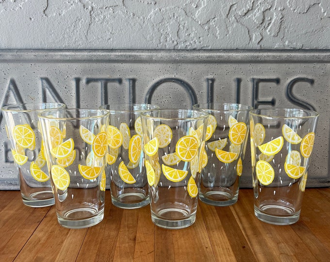 1960's Libbey Lemon Slice Tumblers Set of 6, Vintage Libbey Drinking ...