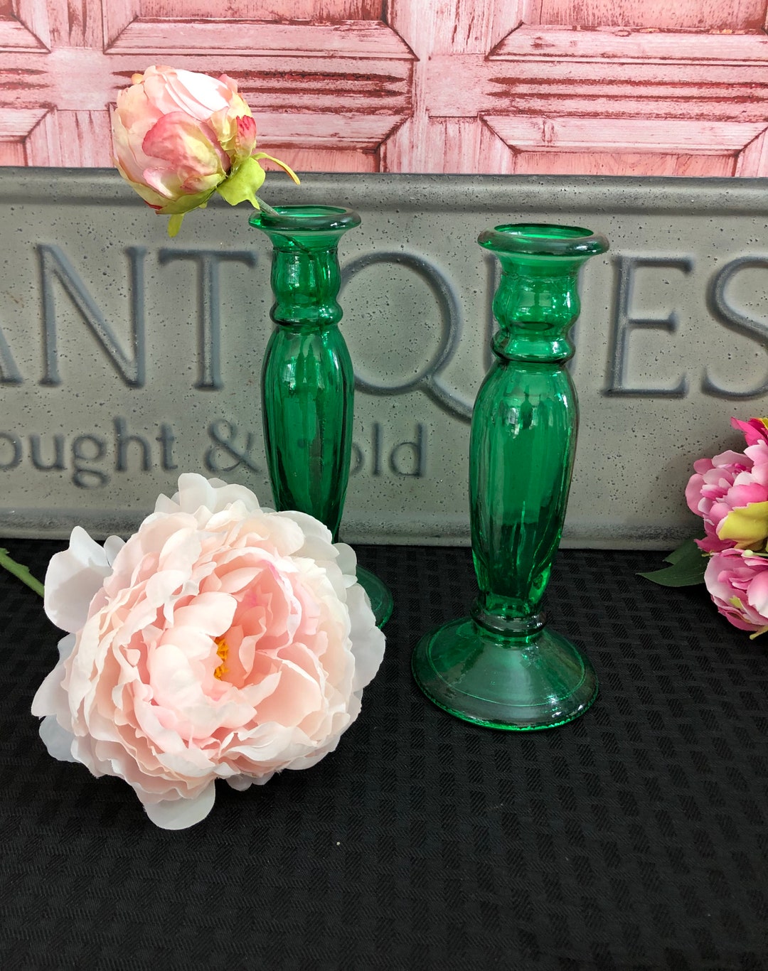 EMERALD GREEN Candlesticks by GAO Pair of 8 3/4 Inch Taper - Etsy
