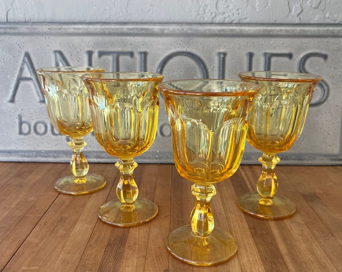 Imperial Glass Water Goblets, Old Williamsburg Yellow, Vintage Wedding ...