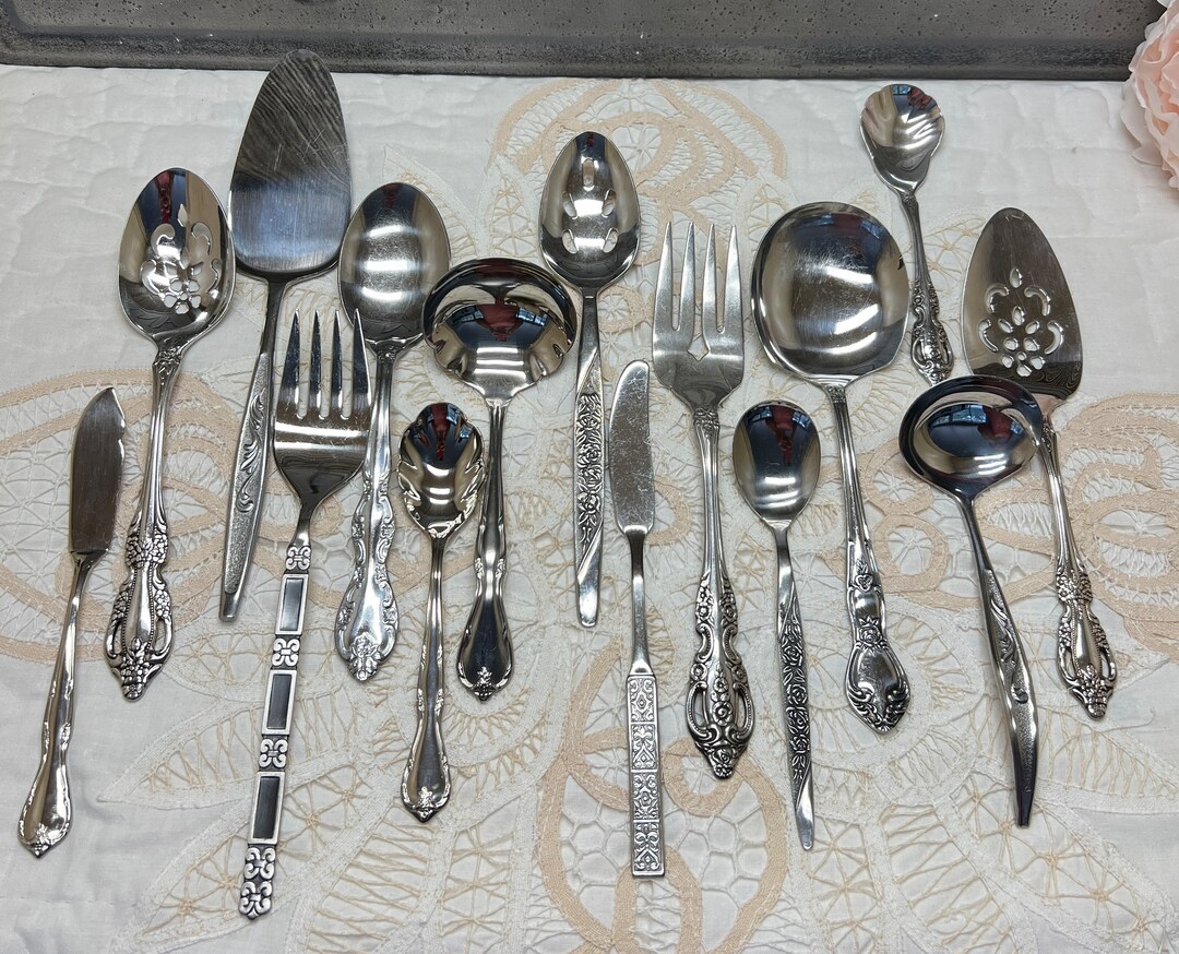 Mismatched Stainless Serving Utensils, Mismatched Flatware, Eclectic, Farmhouse, Dinner Party ...