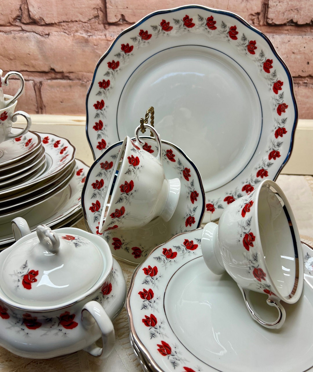 22 Pc Vintage China Dinnerware Set by Favolina-karolina Trailing Rose ...