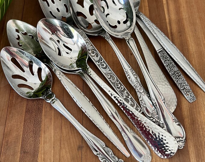 Mismatched Stainless Slotted Serving Spoons, Vintage Event Eclectic ...