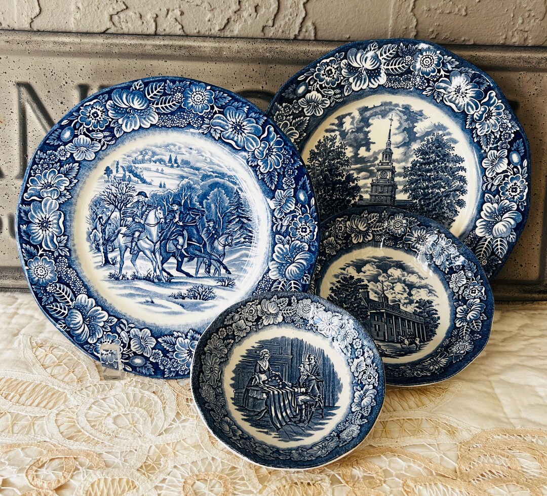 Vintage Liberty Blue Plates, Staffordshire England Ironstone Dinnerware ...