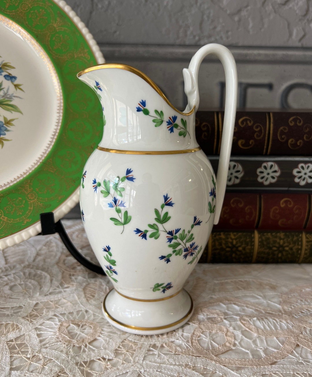 Vintage Lenox 7" Paris Pitcher Blue Flowers, 1810 Reproduction ...