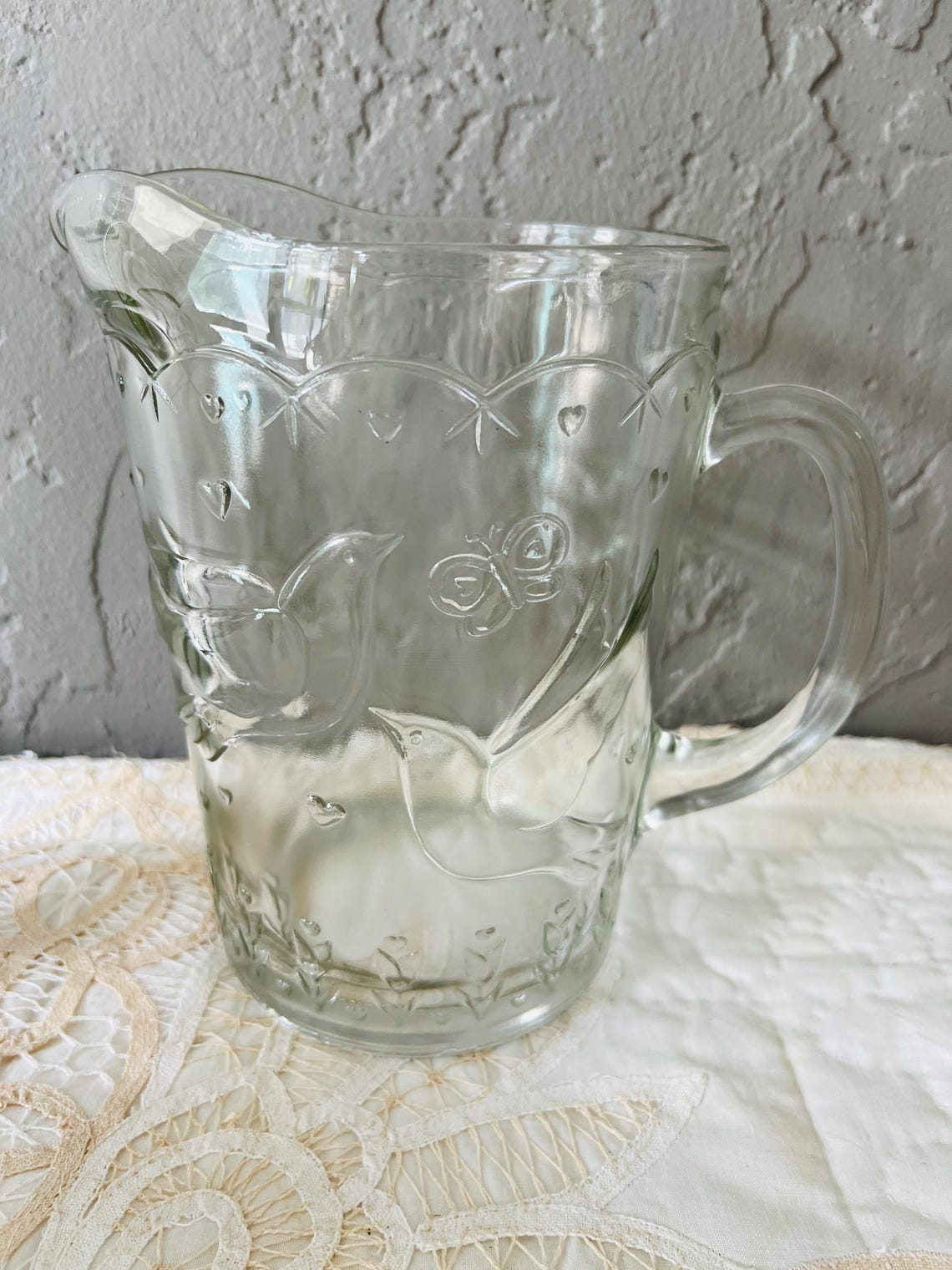 Vintage Indiana Glass Pitcher: Spring Garden Birds & Butterflies - Etsy