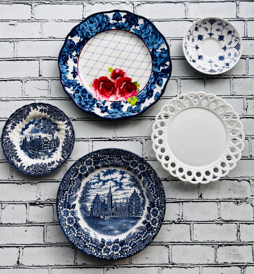 Blue and White Vintage Wall Plate Collection, Kitchen Wall Plates ...