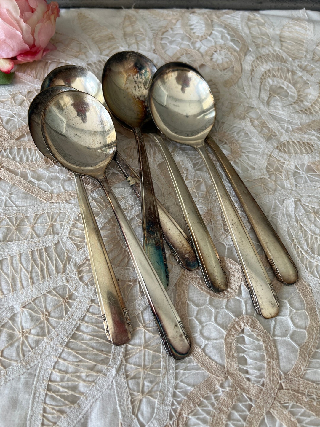 7 Silverplate Gumbo Spoons Tarnished for Crafts/vintage Tarnished CRAFT ...