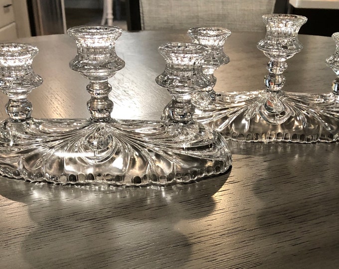 2 Antique Glass Candlesticks, 3 Taper Candleholders, Cambridge ...