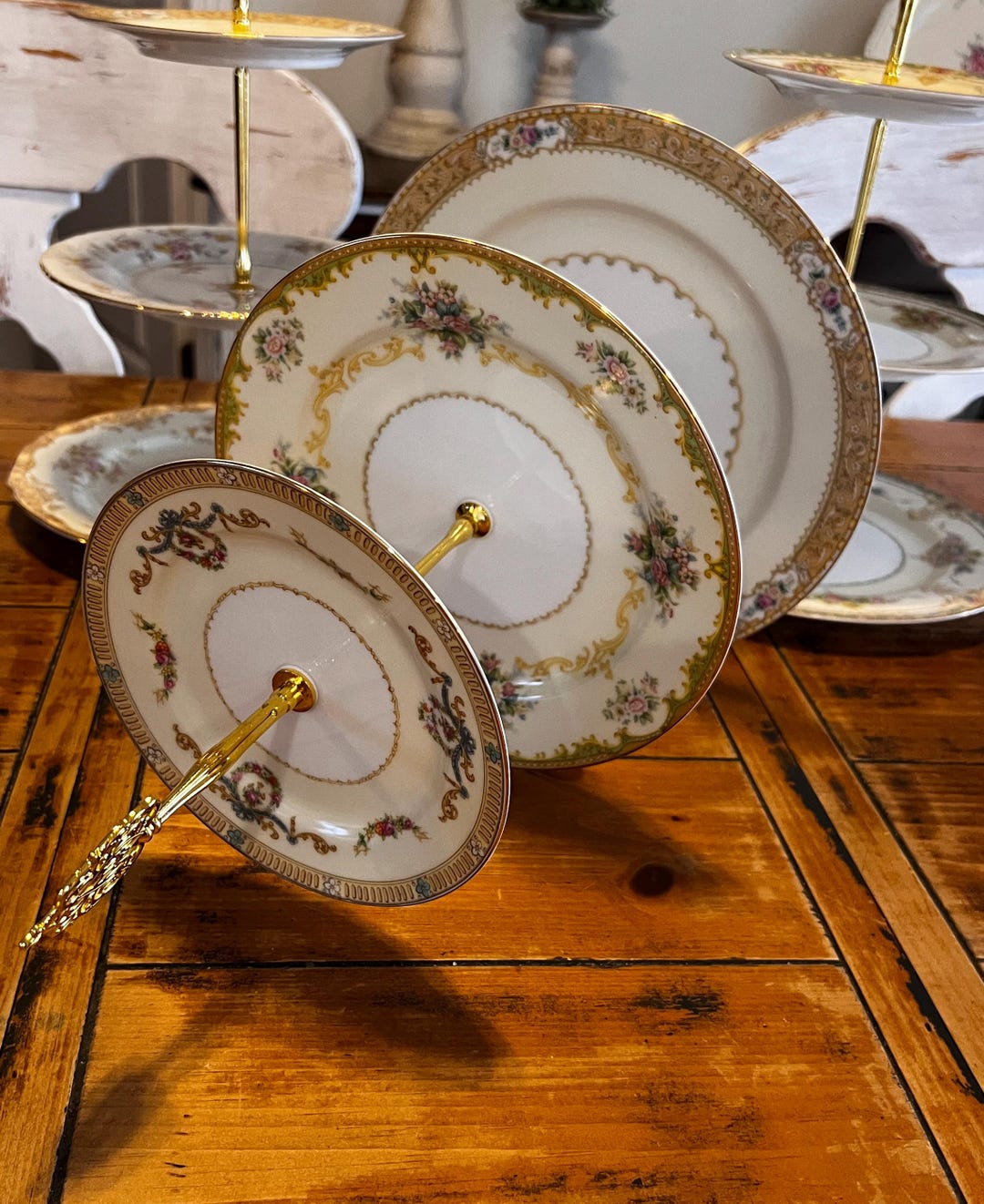 3 Tier Cake Stand, Vintage Mismatched Floral Tiered Plates, Bridgerton ...